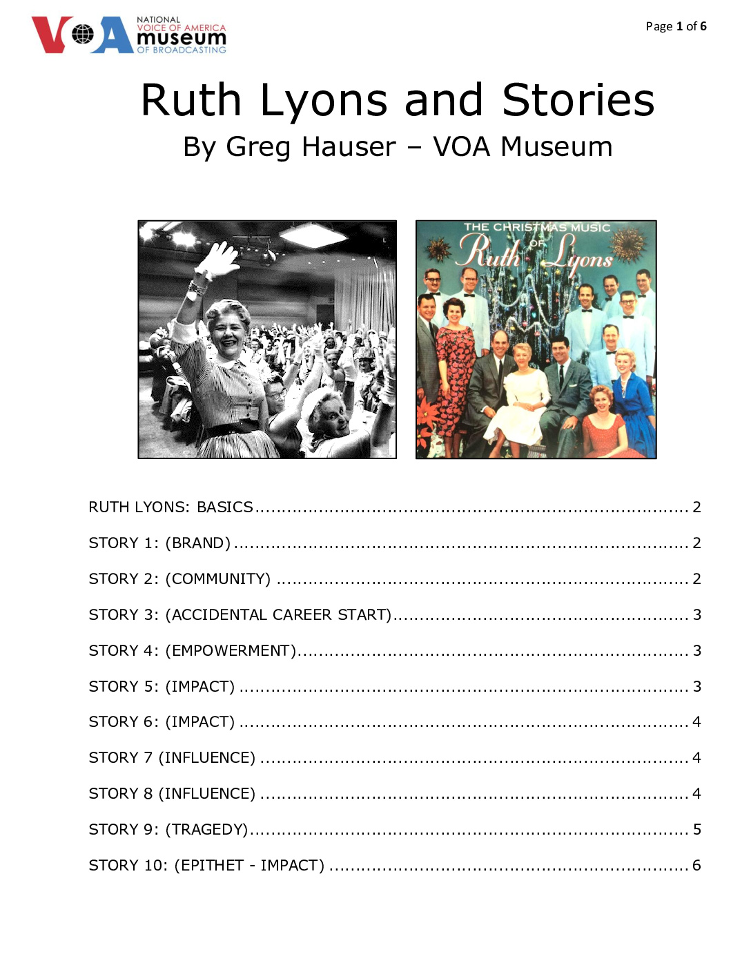 Ruth Lyons and Stories | National VOA Museum of Broadcasting