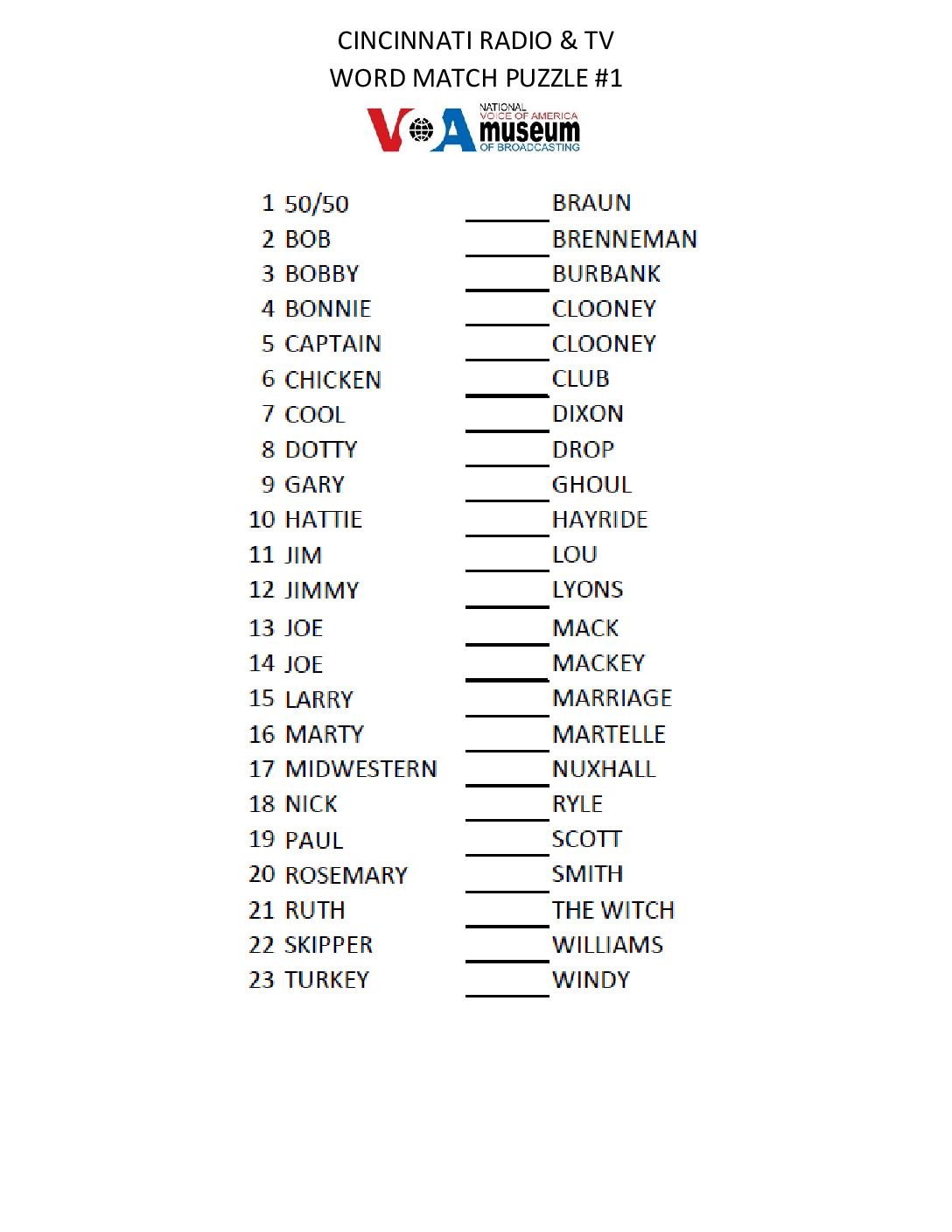 cincinnati-radio-tv-word-match-puzzle | National VOA Museum of Broadcasting