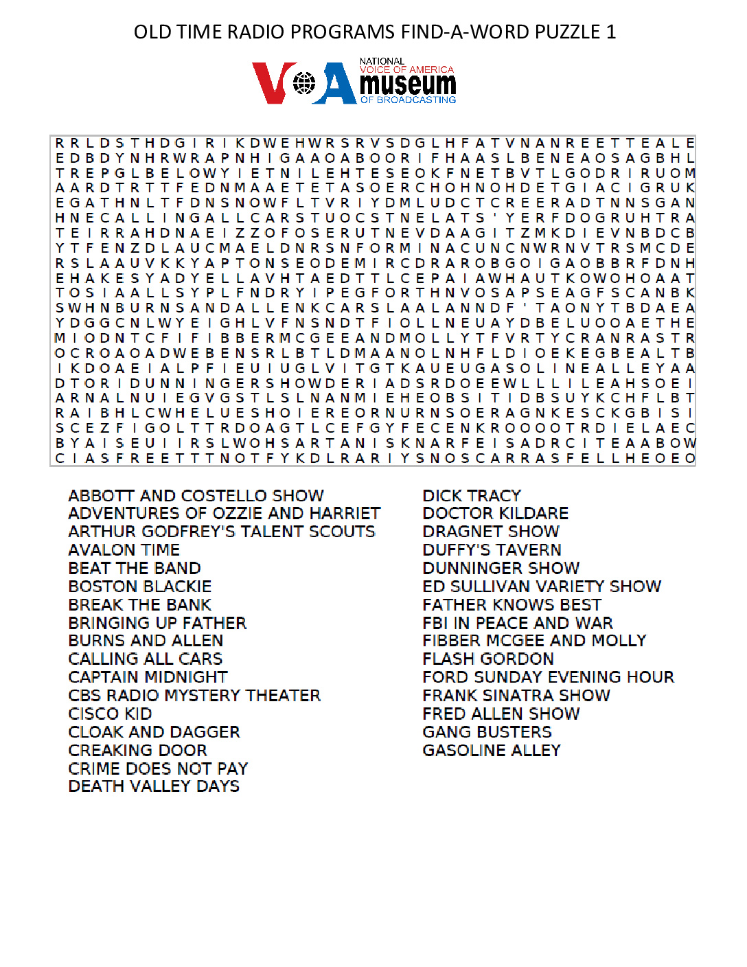 old-time-radio-programs-find-a-word-puzzle | VOA Museum